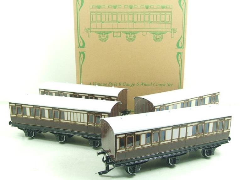 Darstaed O Gauge LBSCR Six Wheel White Roof x4 Coaches Set 3 Rail Boxed ...